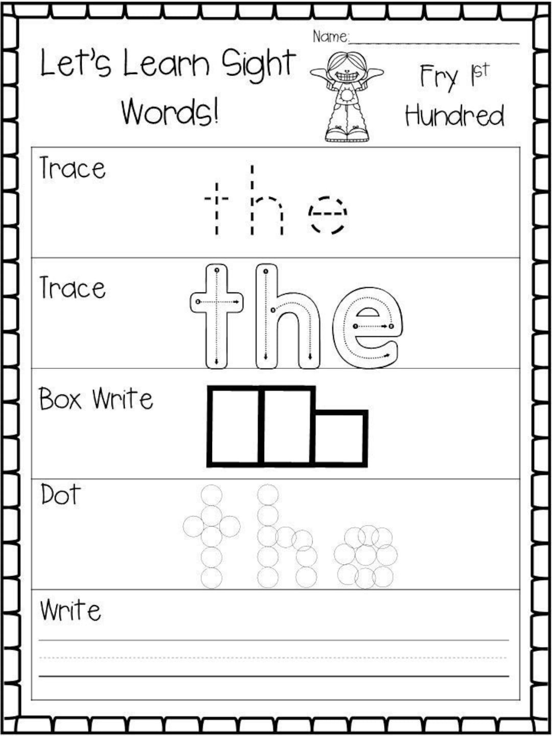 Free Printable Sight Word Worksheets For Kindergarten - Kindergarten ...