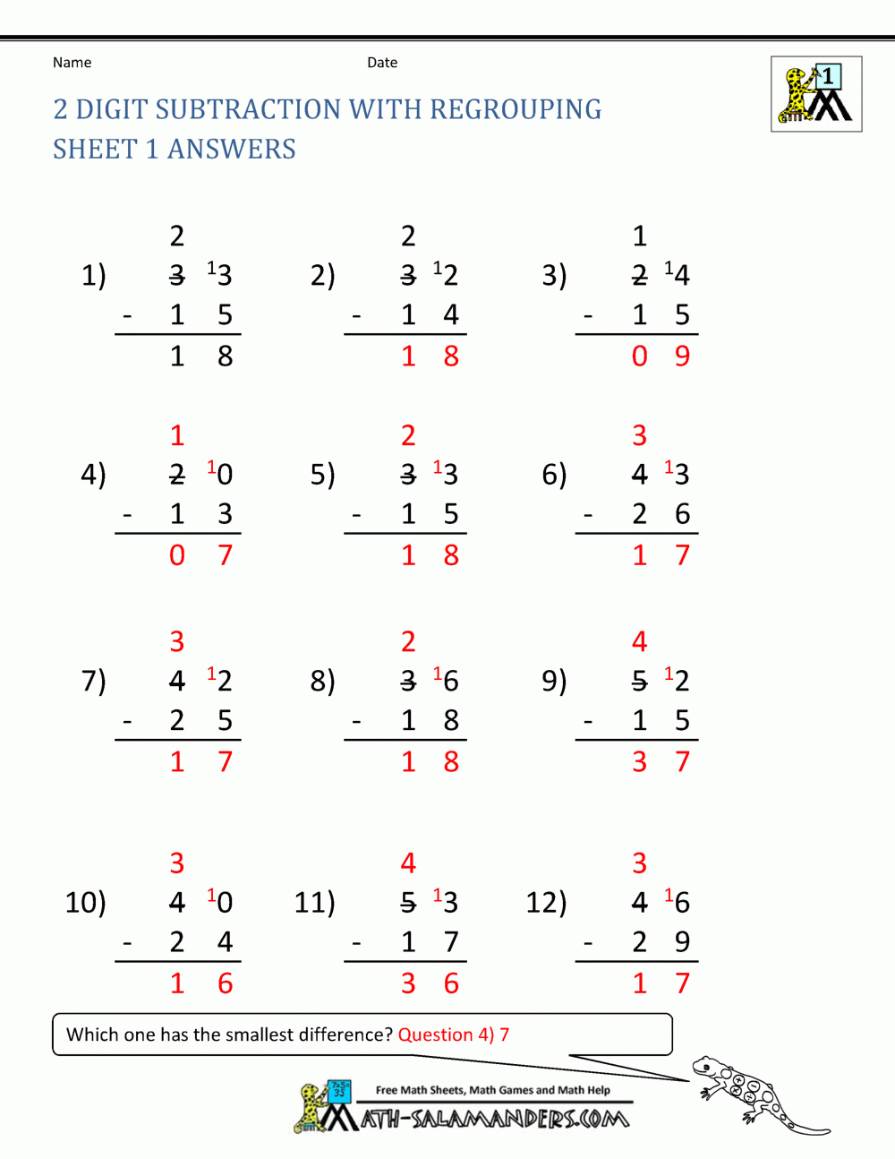 2 Digit Subtraction Worksheets For Kindergarten - Kindergarten Worksheets