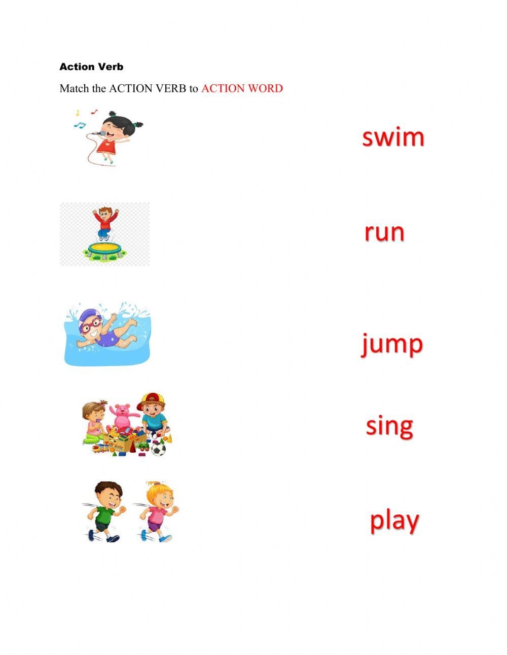 Action Words Worksheet For Kg - Kindergarten Worksheets