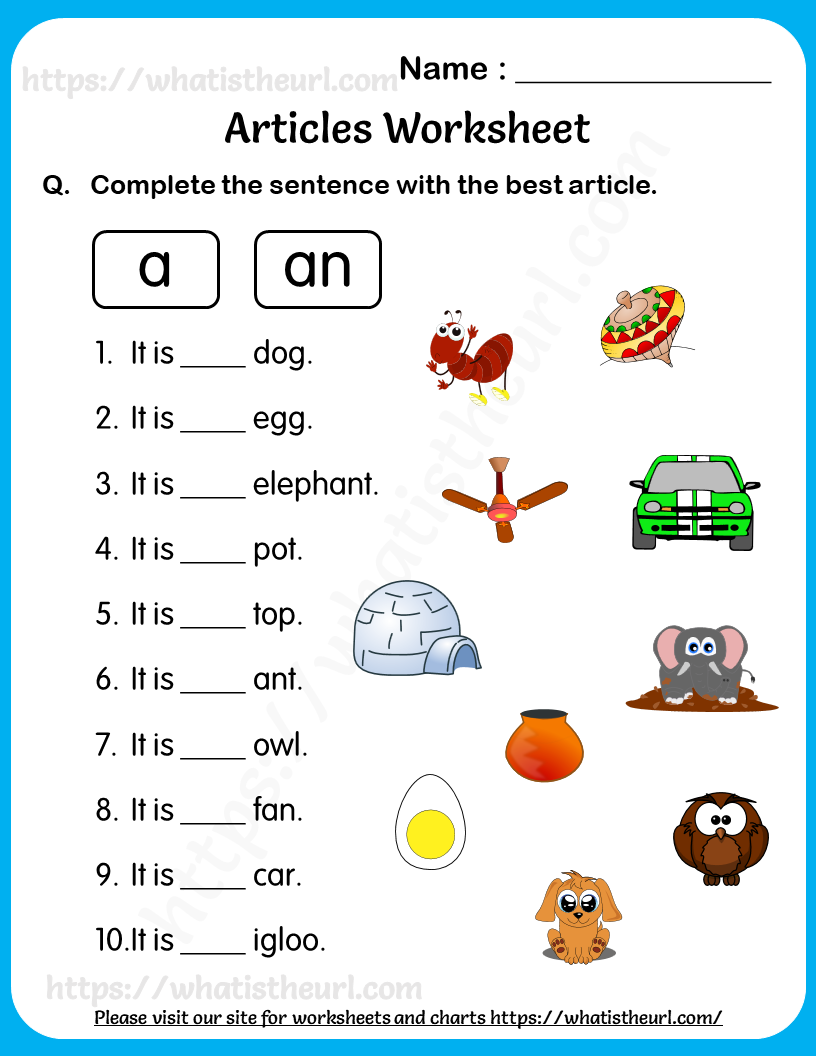 Articles Worksheet For Kg - Kindergarten Worksheets