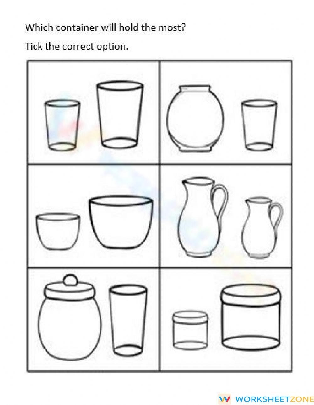 Capacity Worksheet For Kindergarten - Kindergarten Worksheets