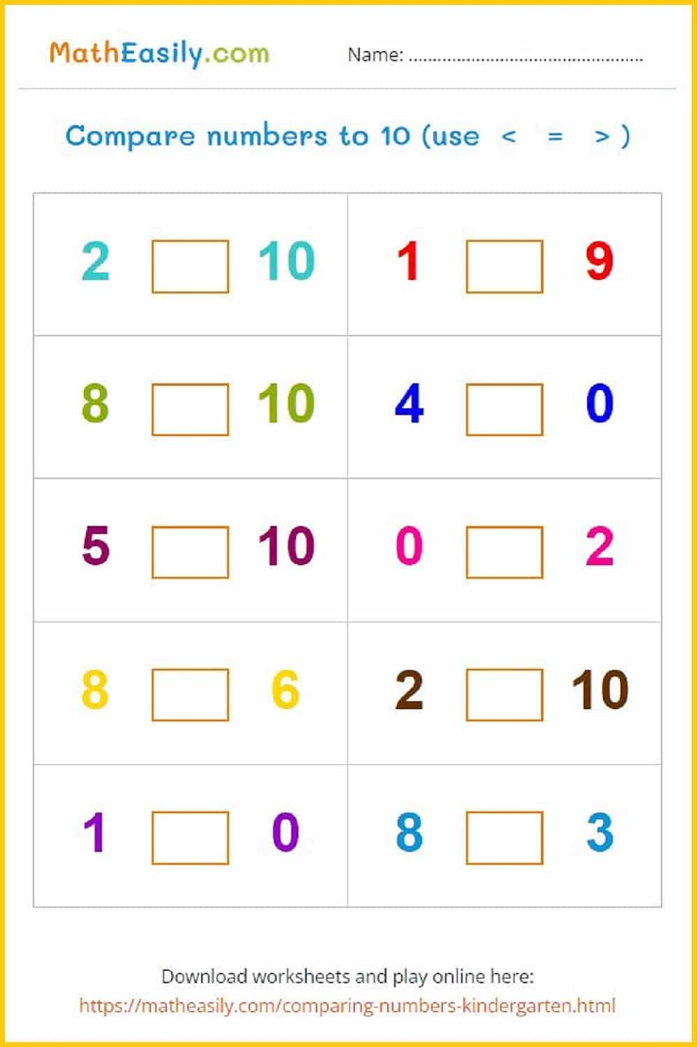 Comparing Numbers Kindergarten Worksheets Free - Kindergarten Worksheets