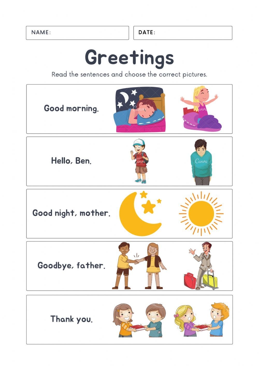 Greetings Activity For Kindergarten - Kindergarten Worksheets
