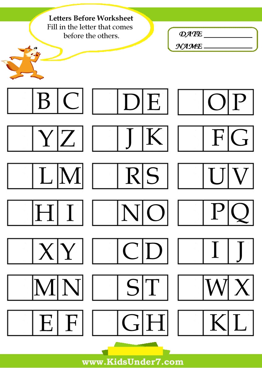Before And After Alphabet Worksheets For Kindergarten - Kindergarten ...