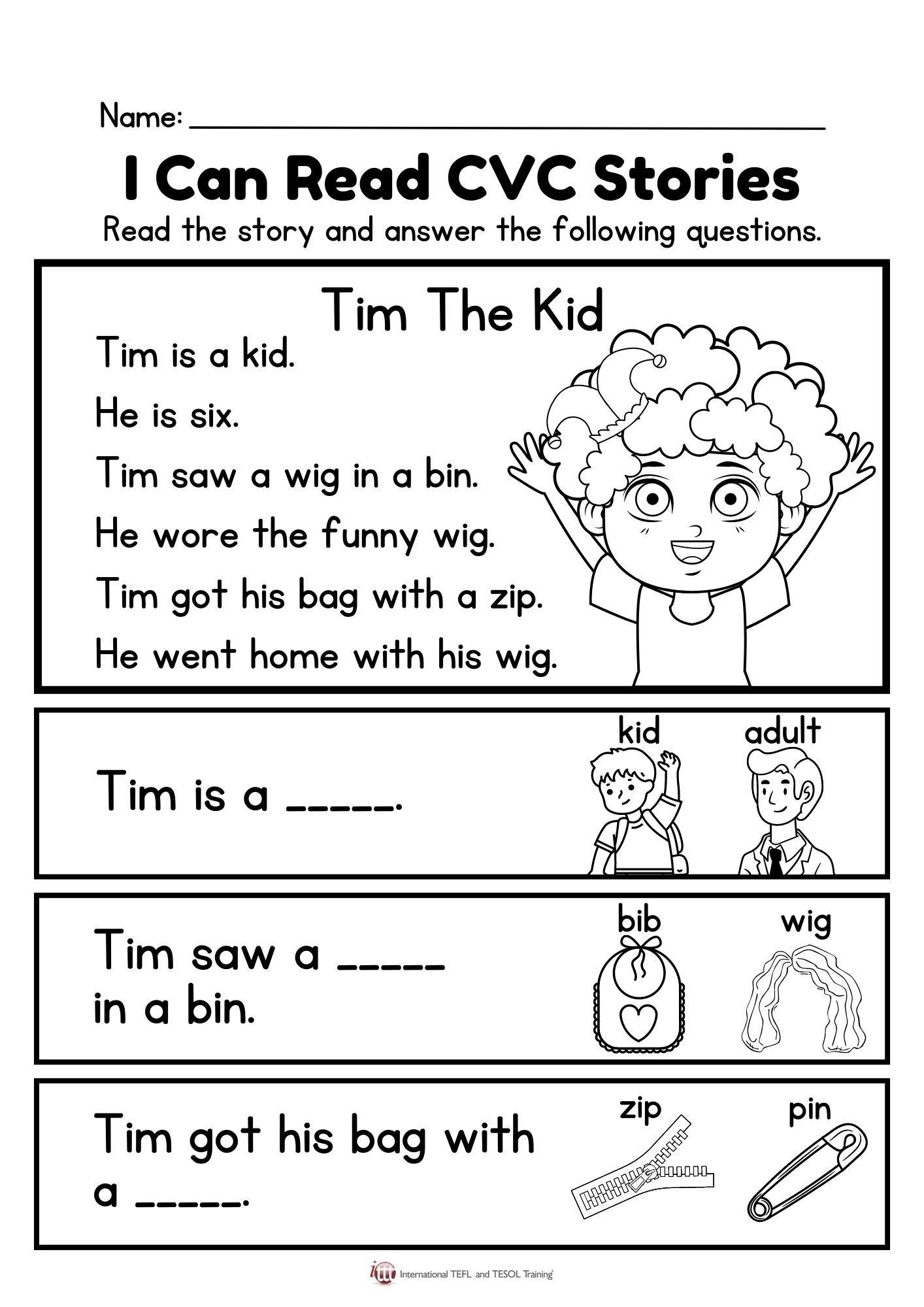 Cvc Story With Questions - Kindergarten Worksheets