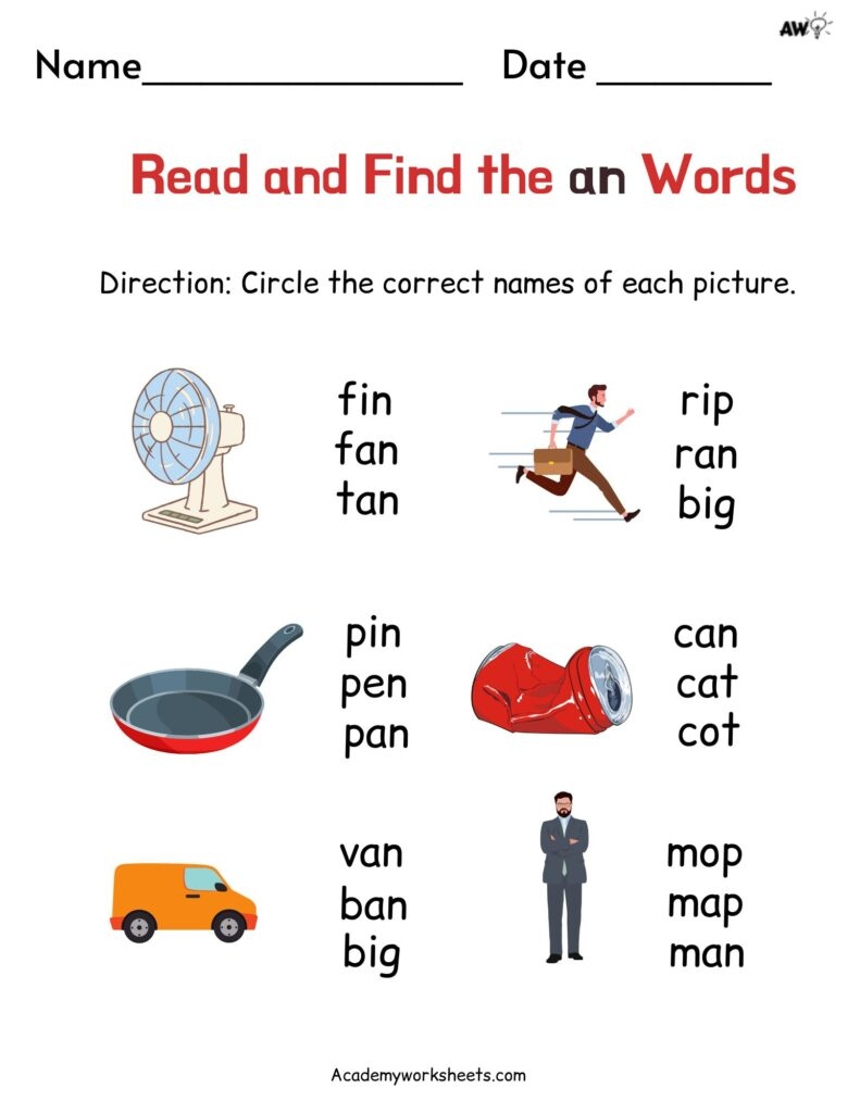 An Words Worksheet For Kindergarten - Kindergarten Worksheets