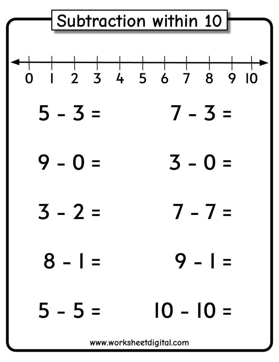 Subtraction Worksheets For Kindergarten 1-10 - Kindergarten Worksheets