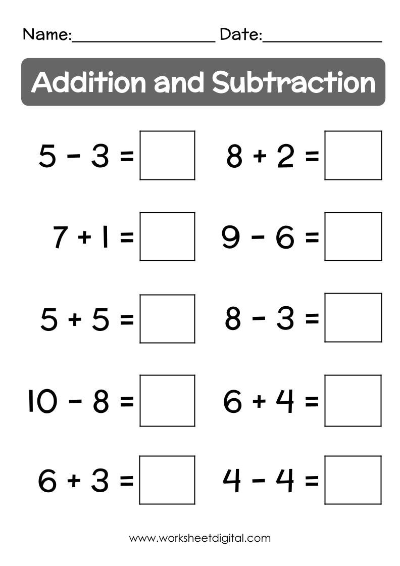 Math Addition And Subtraction Worksheets Kindergarten - Kindergarten ...