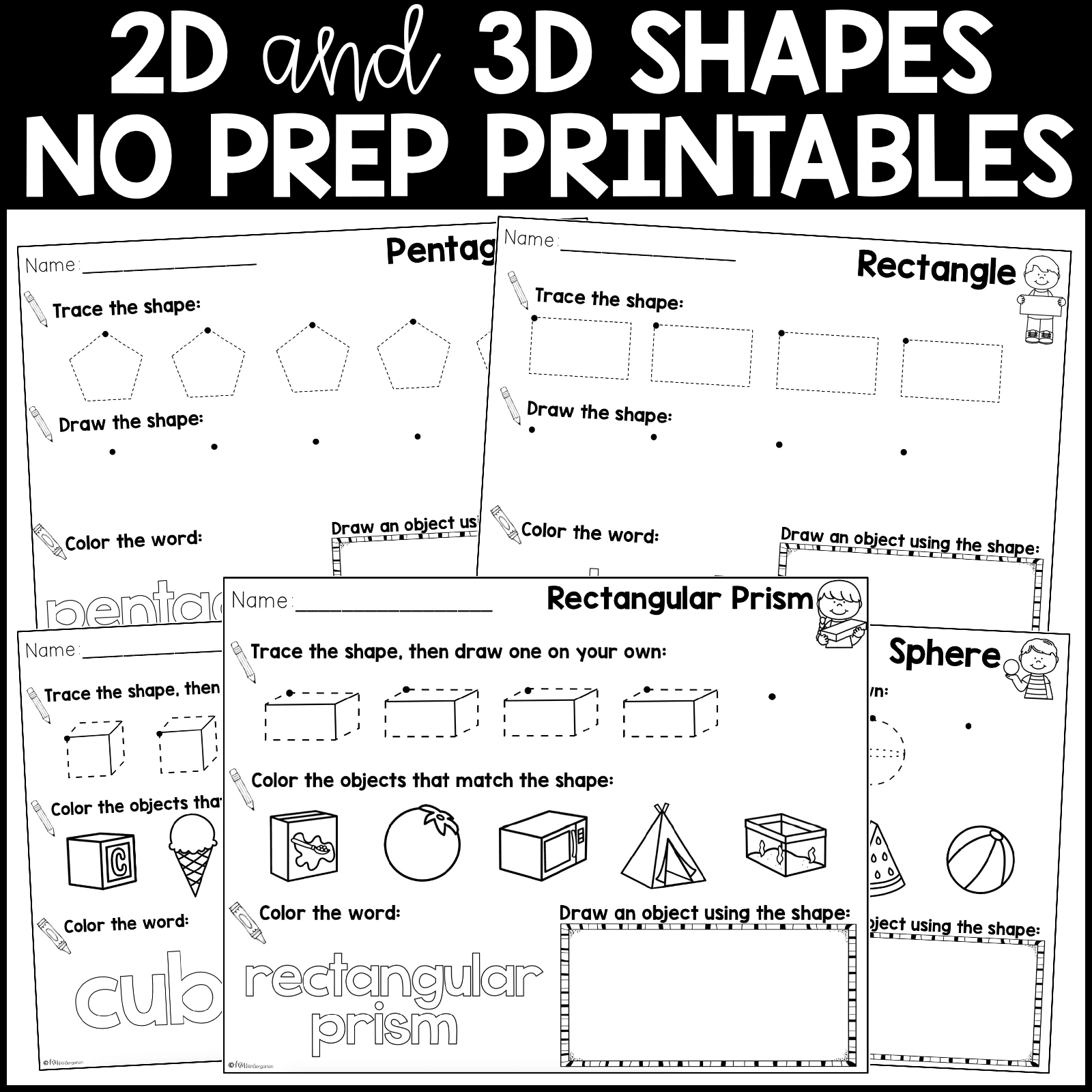 2D 3D Shapes Worksheets Kindergarten - Kindergarten Worksheets