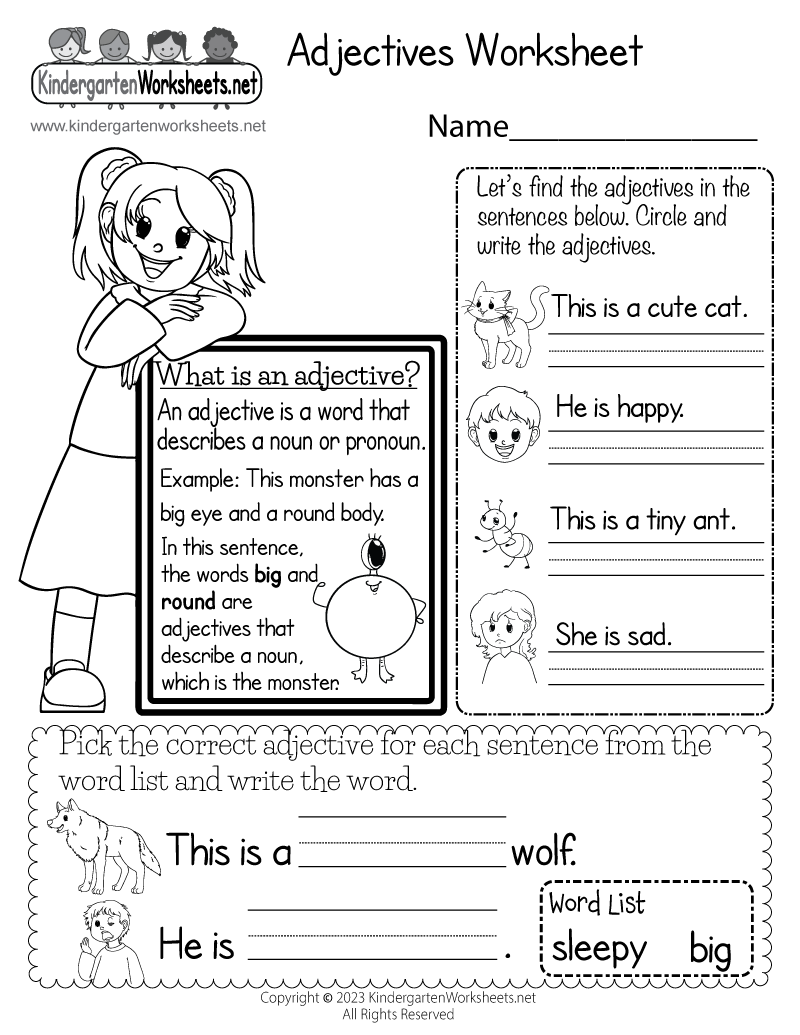 Adjectives Worksheets For Kindergarten - Kindergarten Worksheets