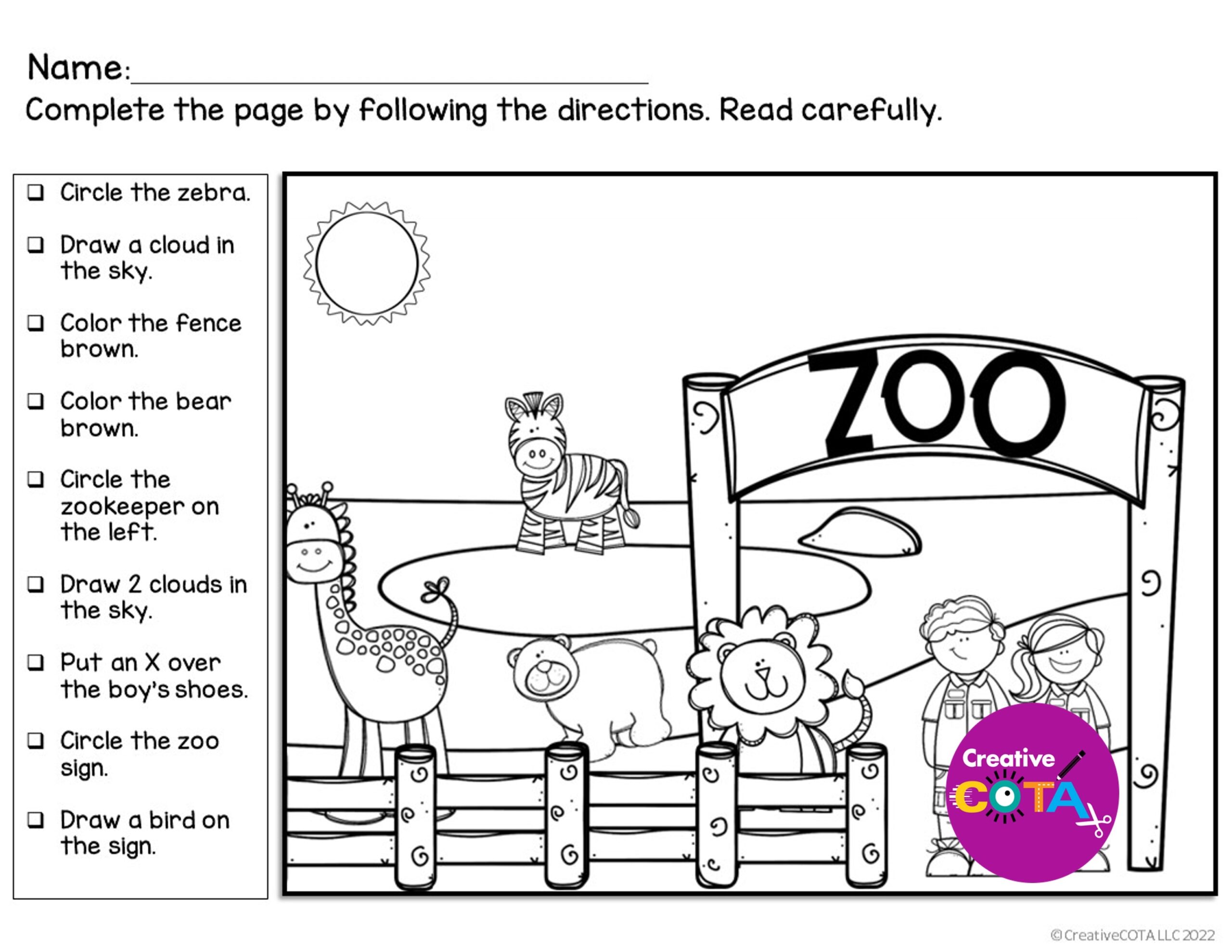 Following Directions Worksheets Kindergarten - Kindergarten Worksheets