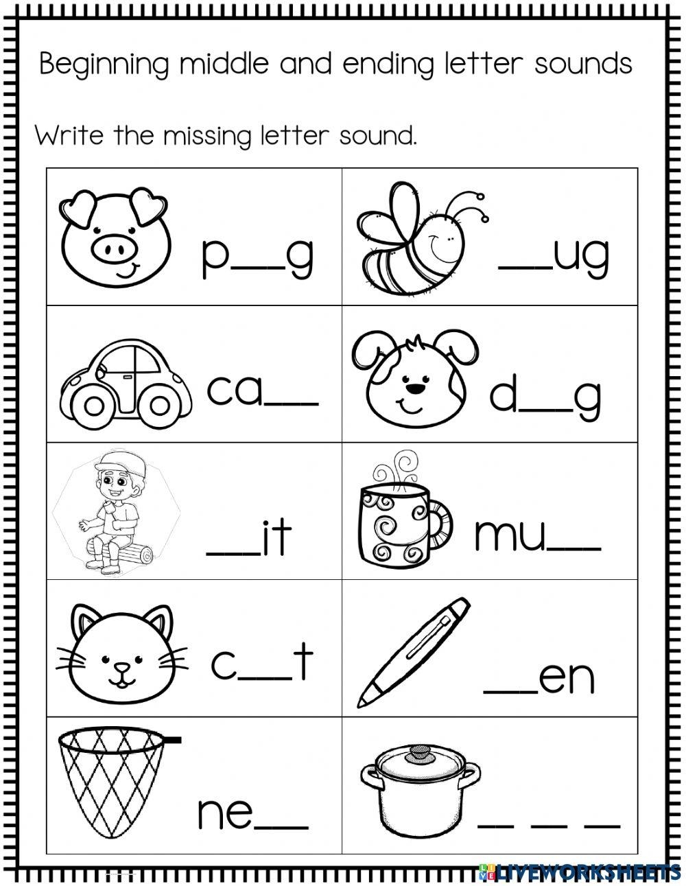 Free Printable Beginning Middle End Sounds Kindergarten Worksheets - Kindergarten Worksheets