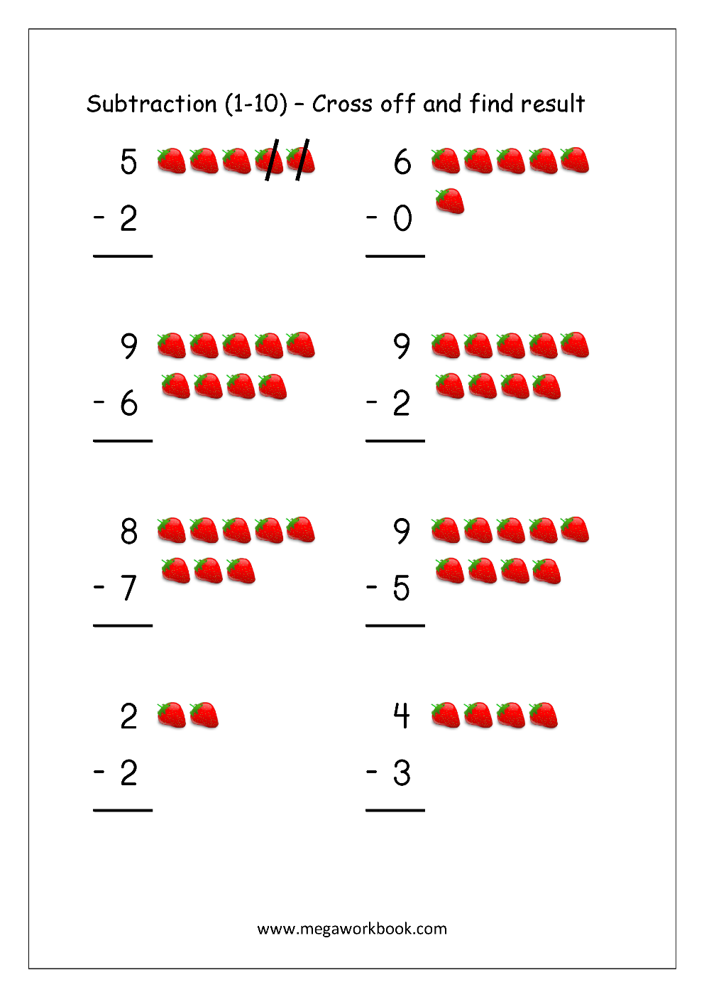 Subtraction Worksheets For Kindergarten 1-10 - Kindergarten Worksheets