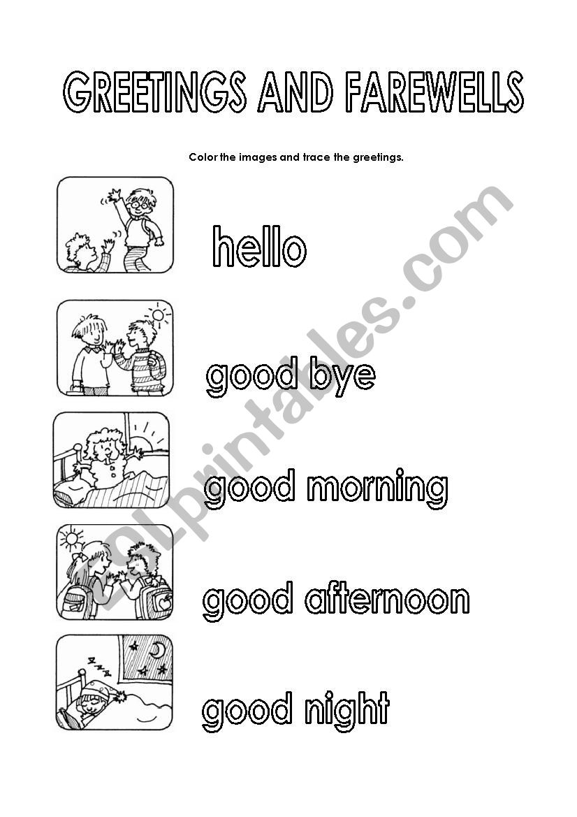 Greetings And Farewells Worksheets For Kindergarten - Kindergarten ...