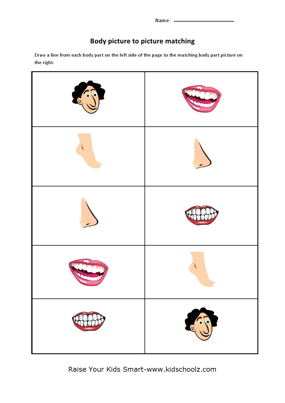 Matching Body Parts Worksheets For Kindergarten - Kindergarten Worksheets