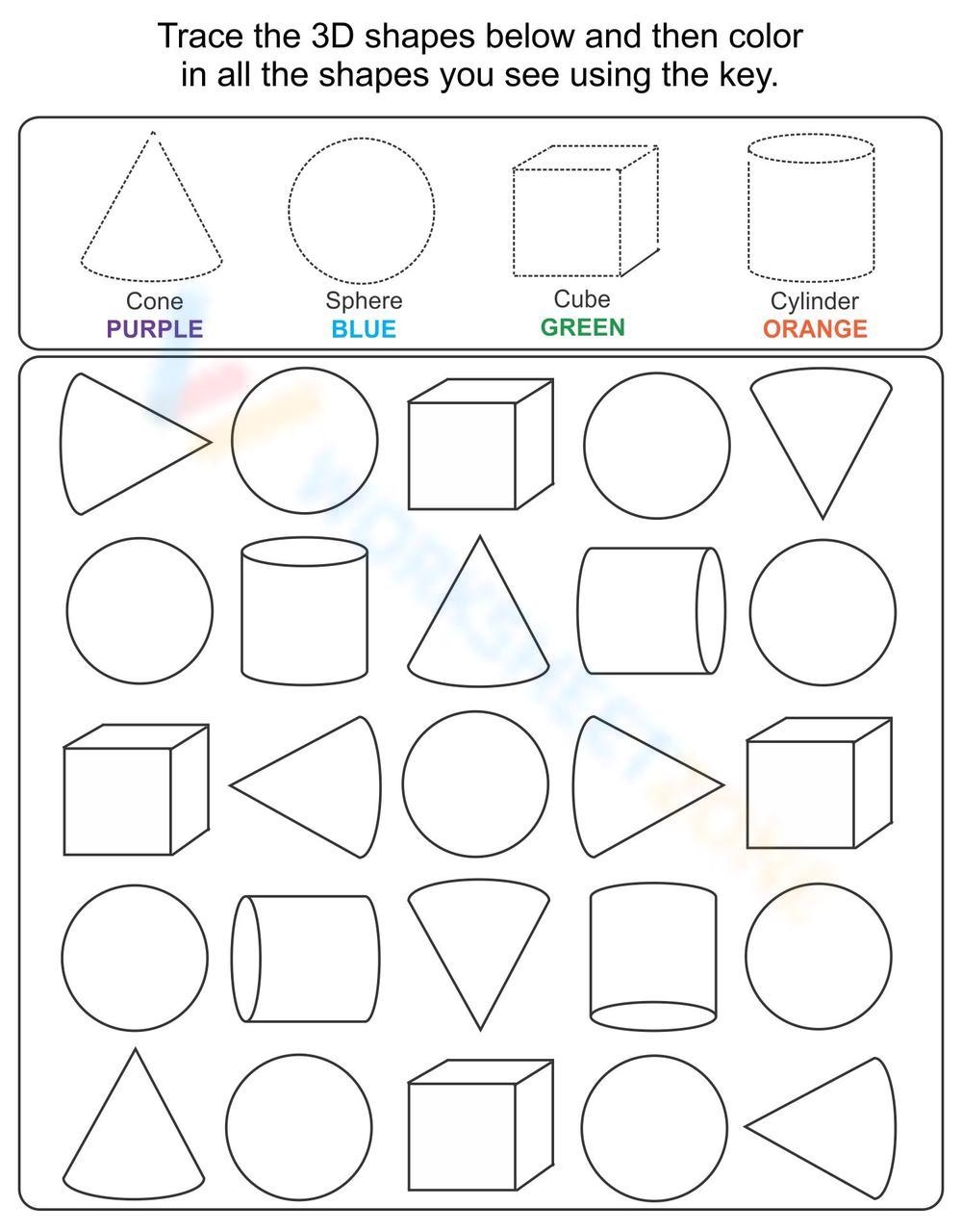 Kindergarten Printable 3D Shapes Worksheets - Kindergarten Worksheets