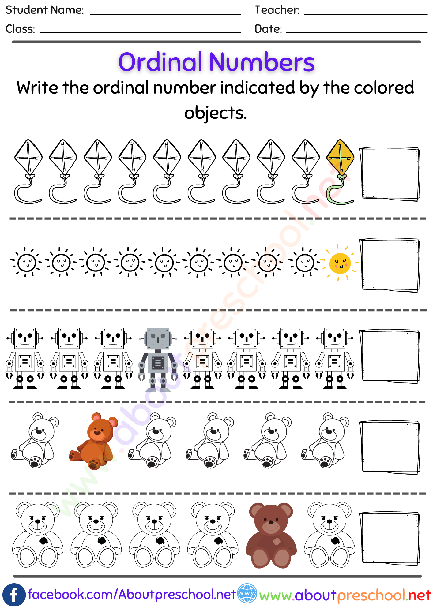 Worksheets For Ordinal Numbers For Kindergarten - Kindergarten Worksheets