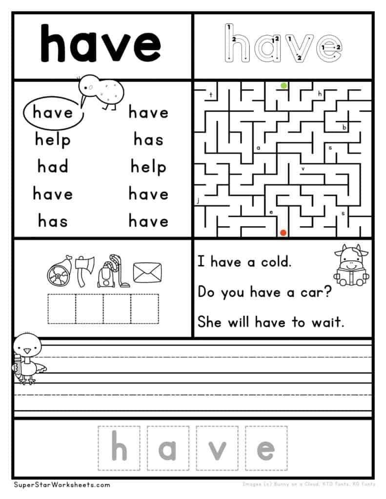 Sight Words Worksheets For Kindergarten Printables - Kindergarten ...