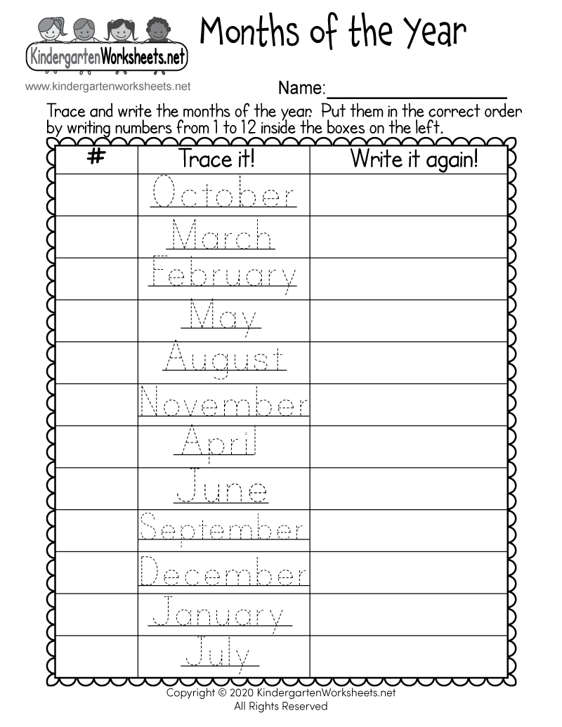 Kindergarten Months Of The Year Worksheets - Kindergarten Worksheets