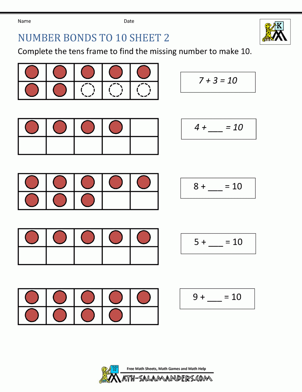 Number Bonds Kindergarten Worksheets - Kindergarten Worksheets