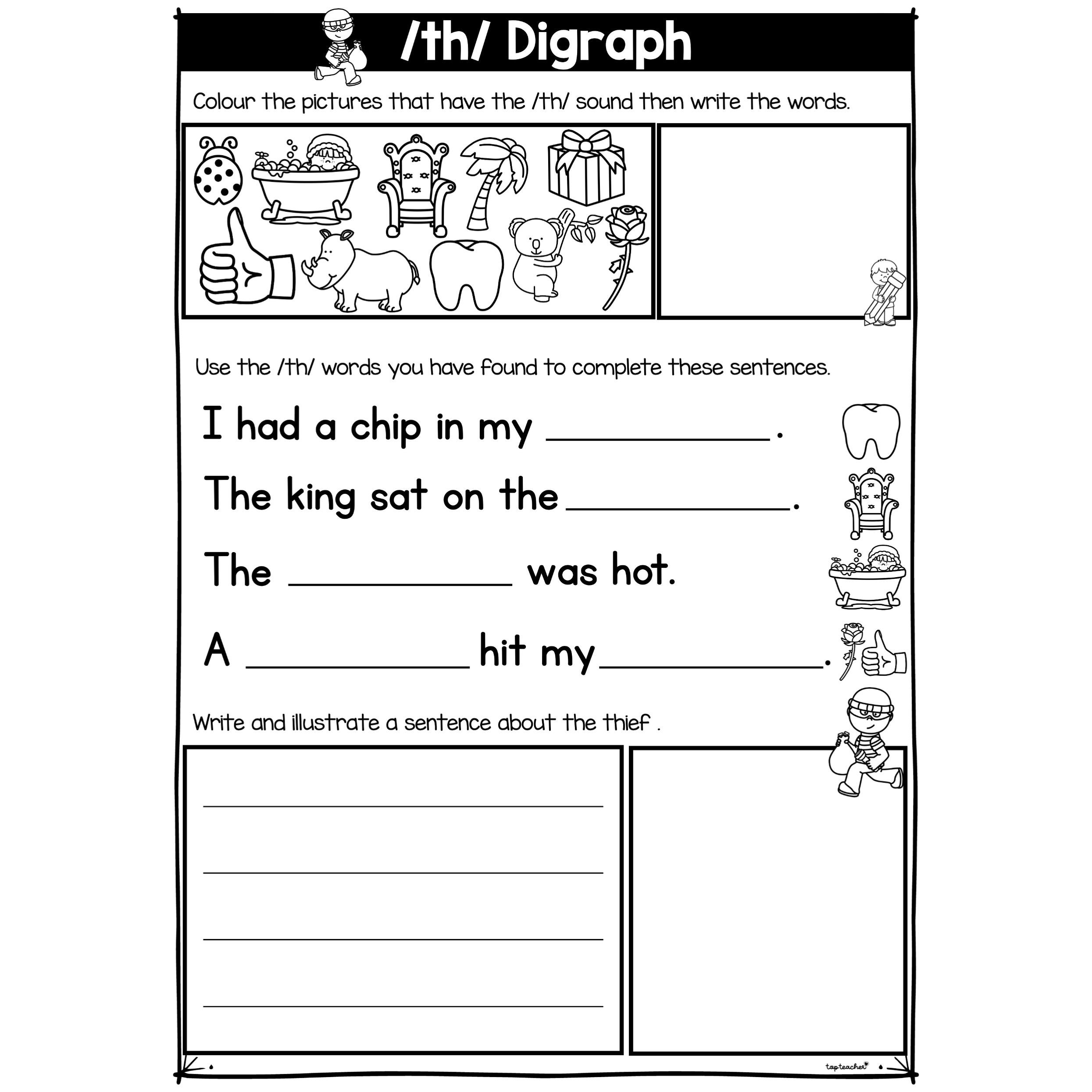 Th Digraph Worksheets For Kindergarten - Kindergarten Worksheets