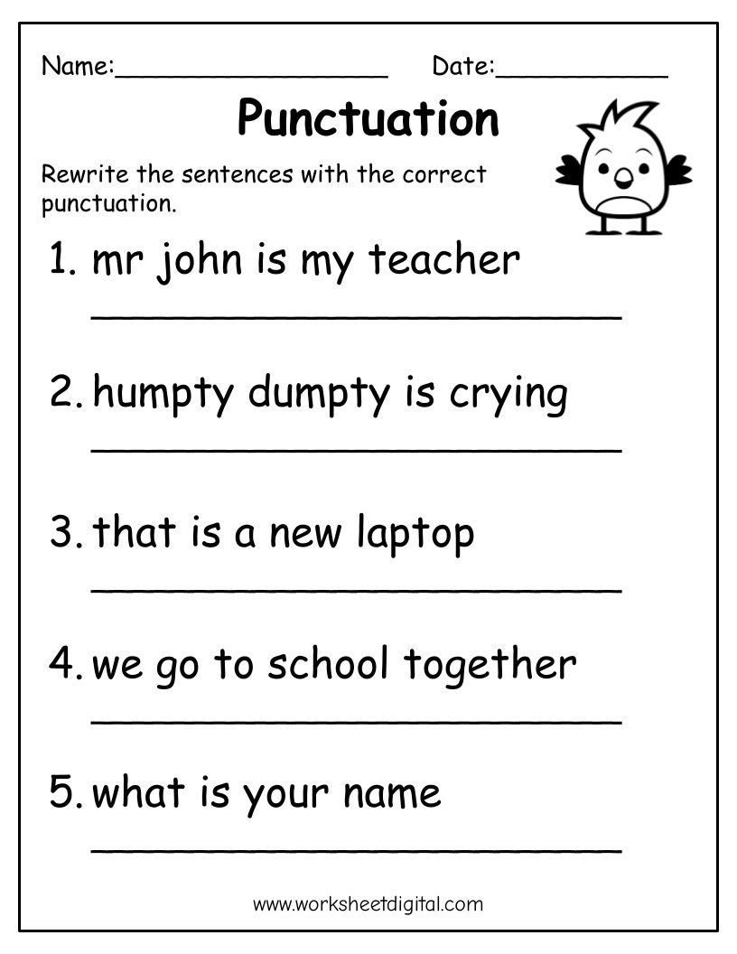 Punctuation Worksheets For Kindergarten - Kindergarten Worksheets