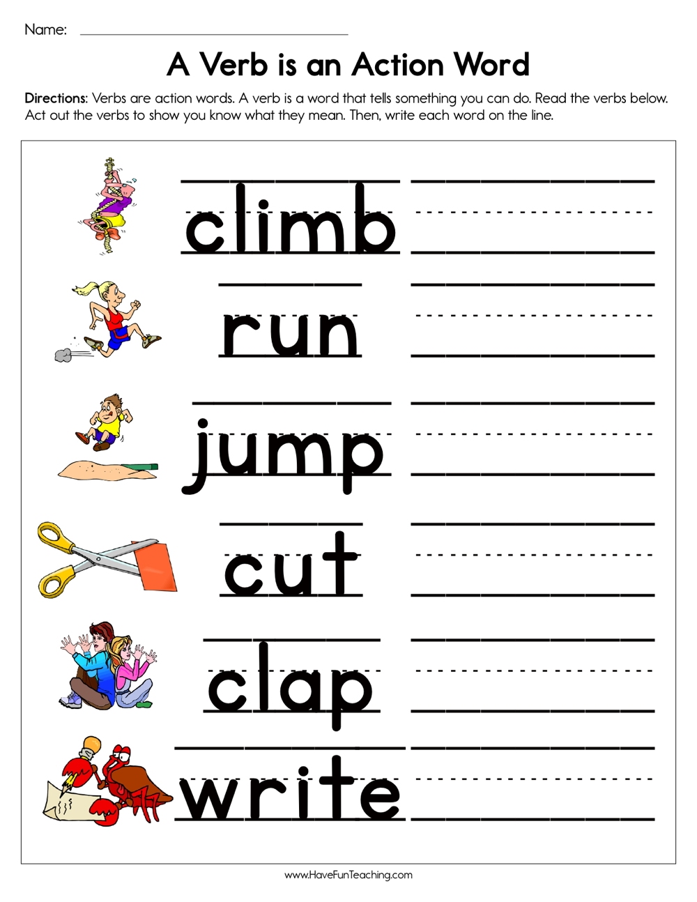 Action Verbs Worksheet For Kindergarten - Kindergarten Worksheets