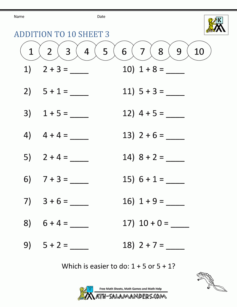 Addition Questions For Kindergarten - Kindergarten Worksheets