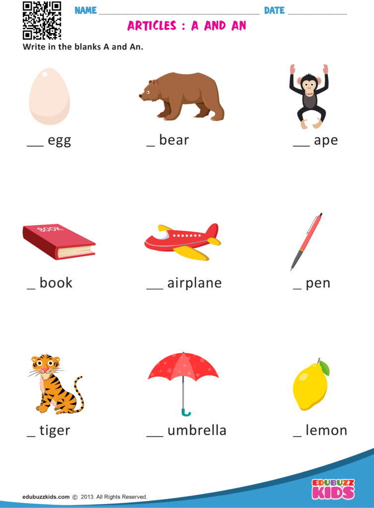 Articles Worksheet For Kg - Kindergarten Worksheets