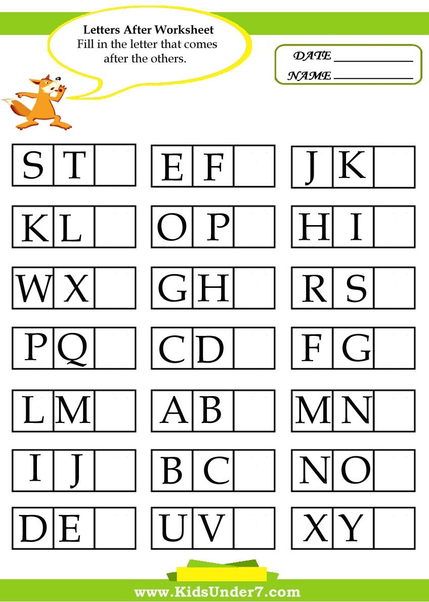 Before And After Alphabet Worksheets For Kindergarten - Kindergarten ...