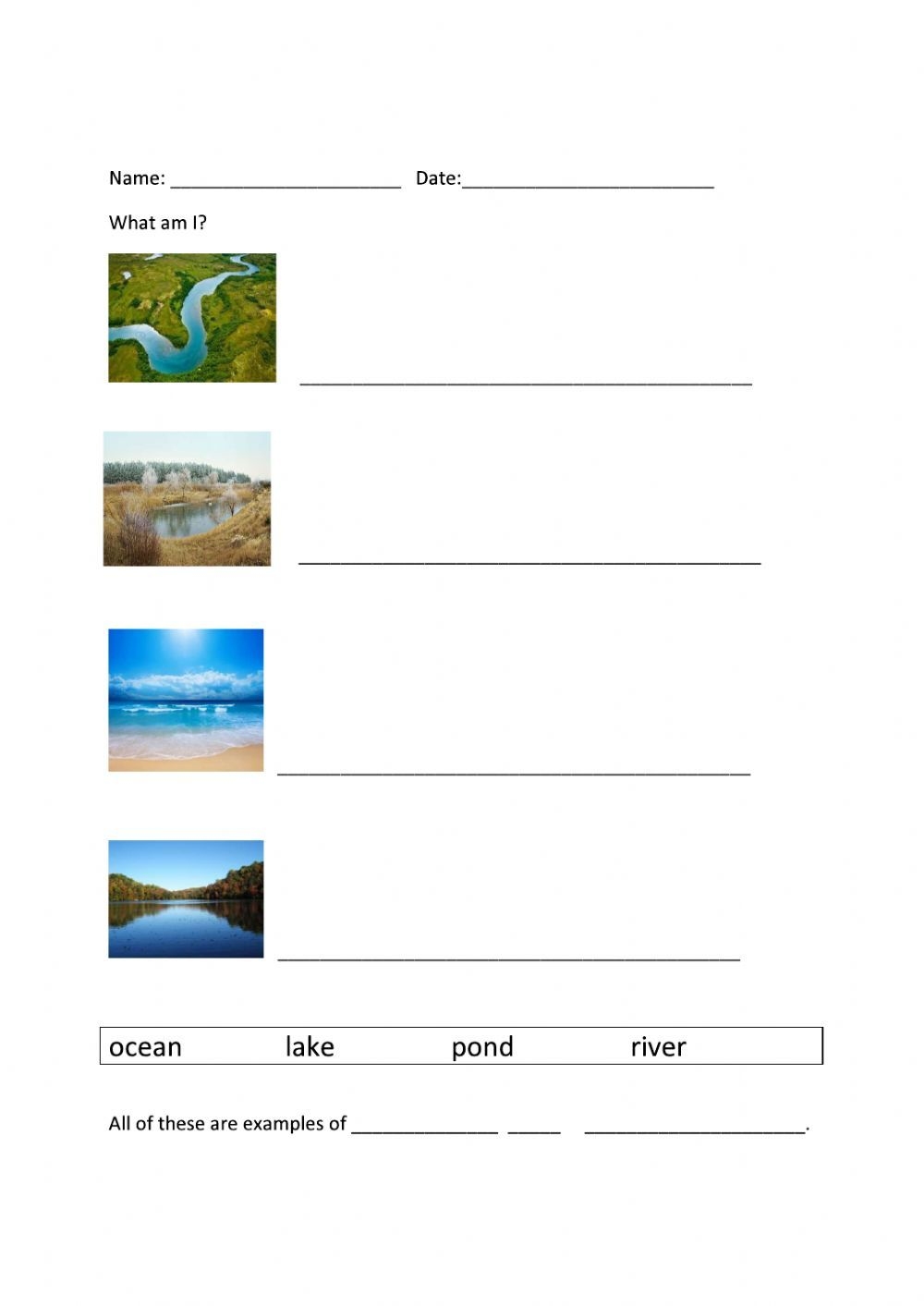 Bodies Of Water Kindergarten Worksheet - Kindergarten Worksheets