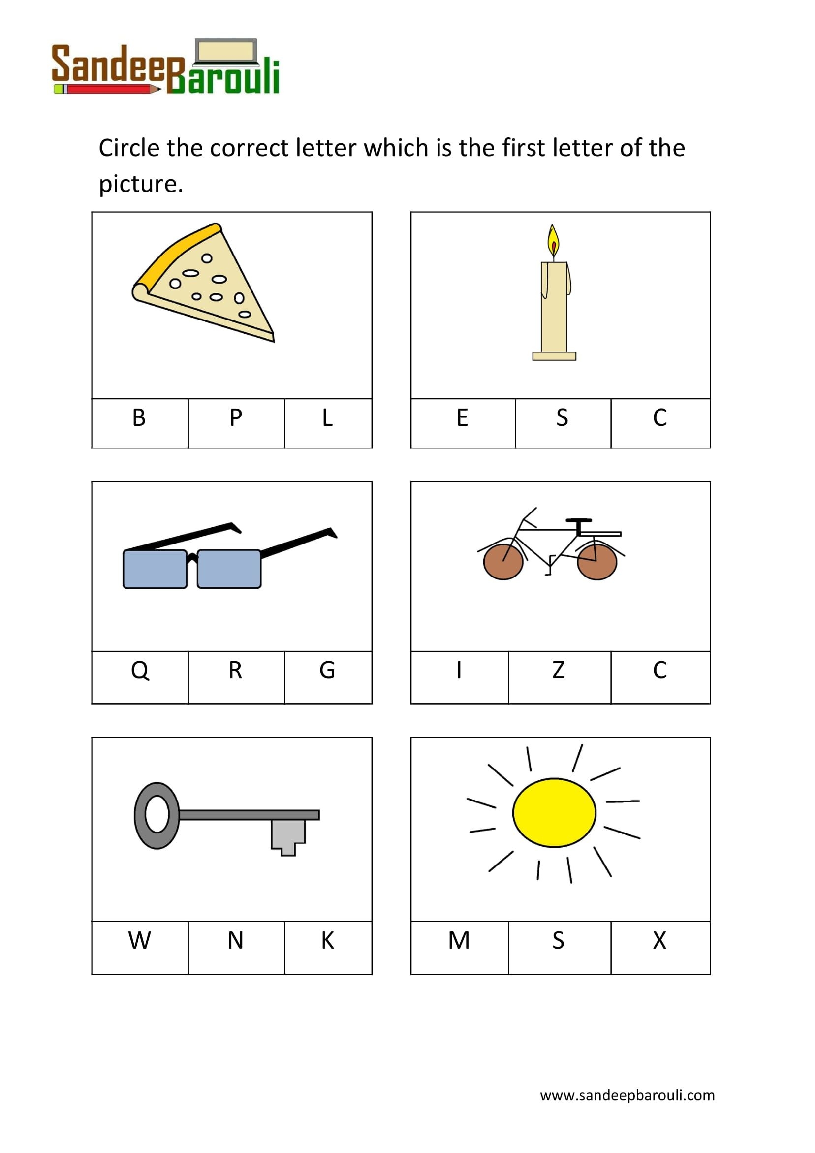 Circle The First Letter Of The Picture Worksheets For Kindergarten ...