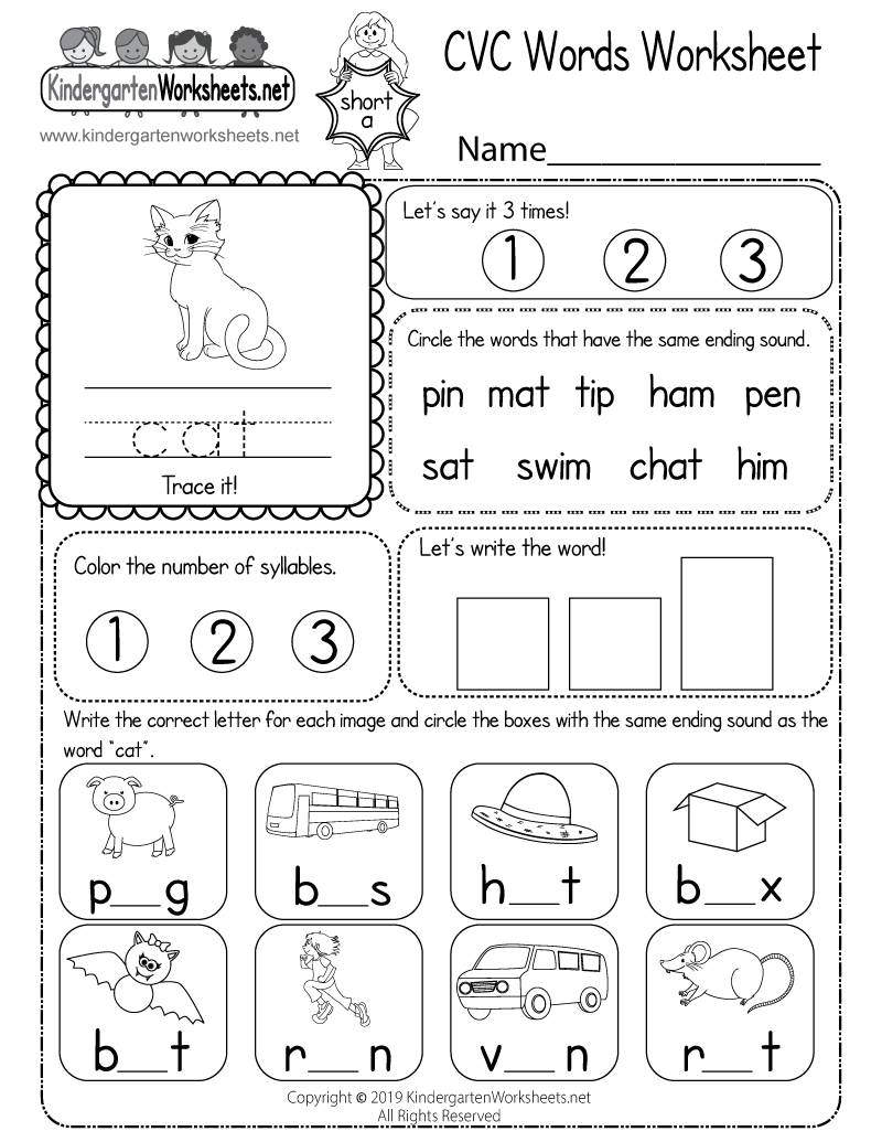 Cvc Words Worksheets For Kindergarten Pdf Free - Kindergarten Worksheets