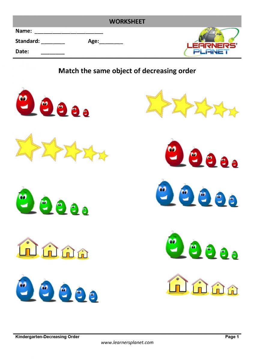 Descending Order Worksheet For Kindergarten - Kindergarten Worksheets