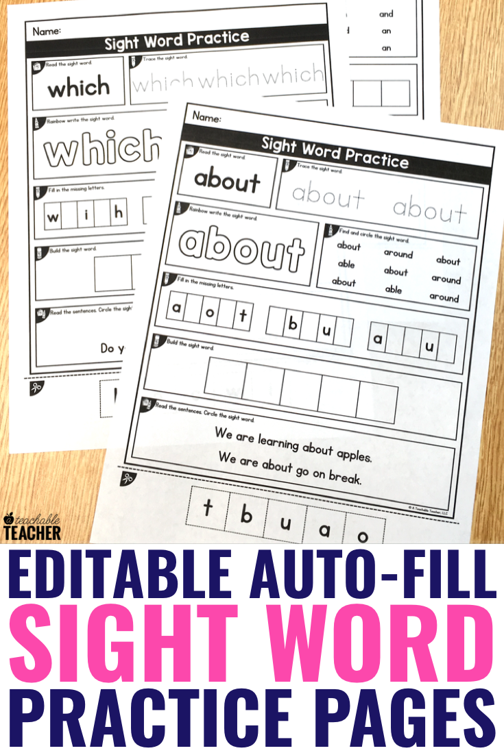 Free Editable Sight Word Worksheets For Kindergarten - Kindergarten ...