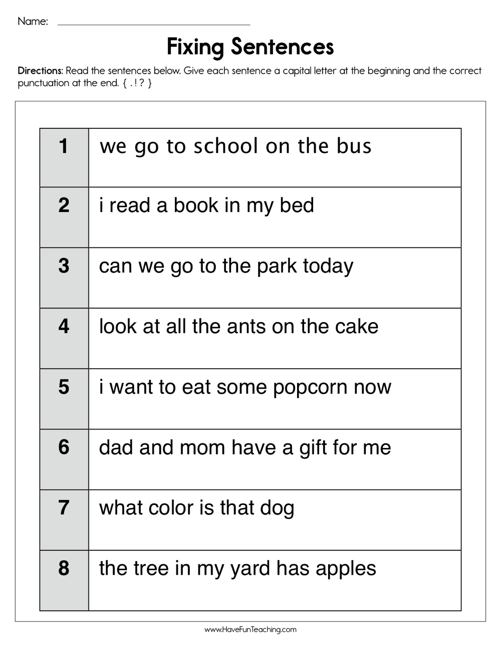 Fix The Sentence Worksheets Kindergarten - Kindergarten Worksheets