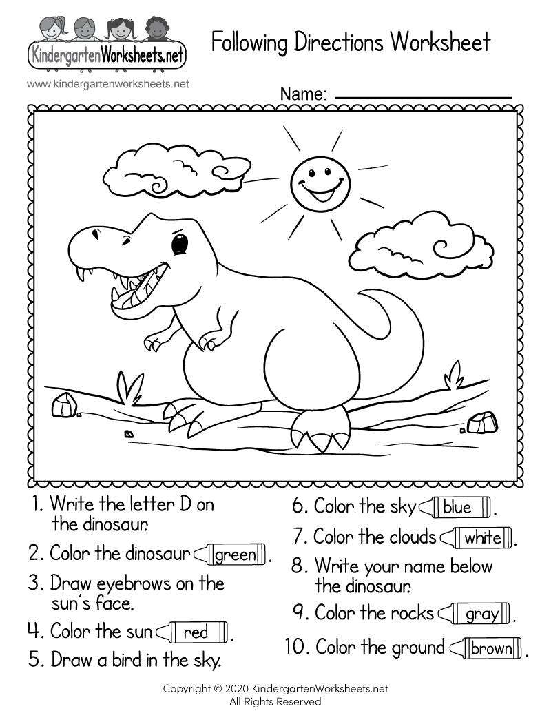 Direction Worksheet For Kindergarten - Kindergarten Worksheets