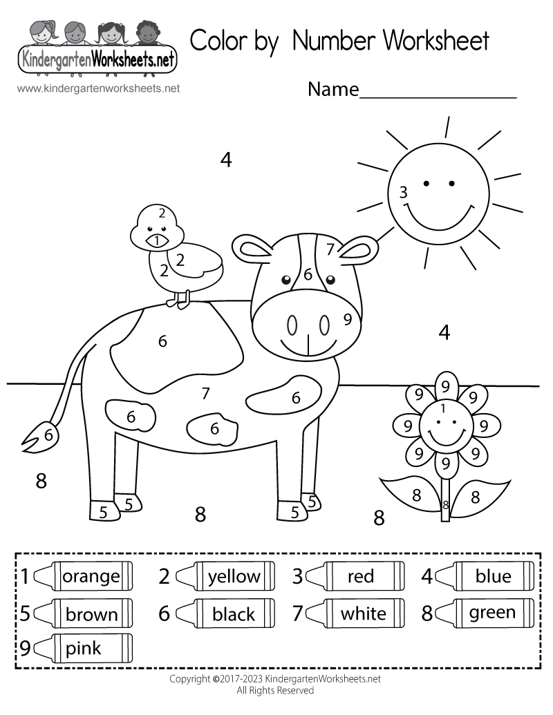 Free Printable Kindergarten Worksheets Color By Number - Kindergarten ...