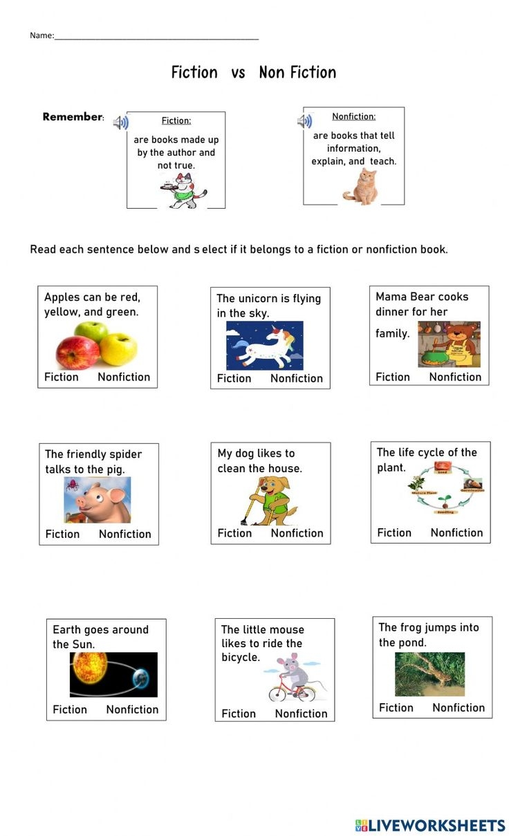 Fiction Vs Nonfiction Worksheet Kindergarten - Kindergarten Worksheets