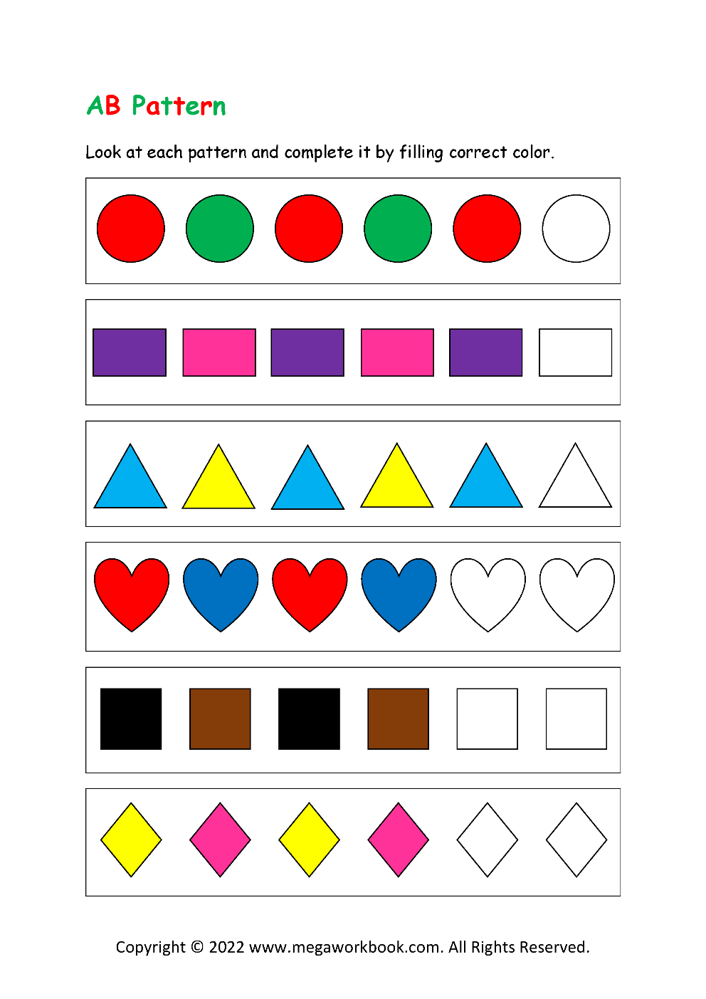 Completing Patterns Worksheets For Kindergarten - Kindergarten Worksheets