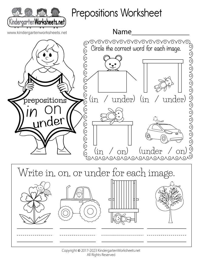 In And On Worksheet For Kg - Kindergarten Worksheets