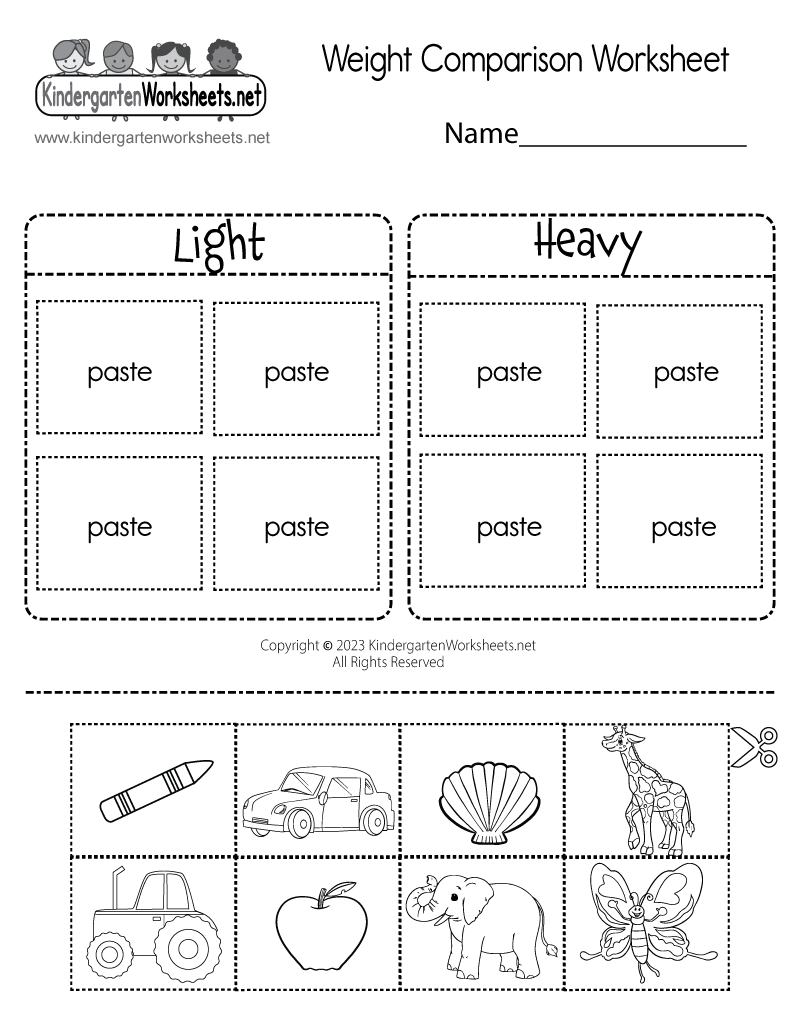 Comparing Weight Worksheets For Kindergarten - Kindergarten Worksheets
