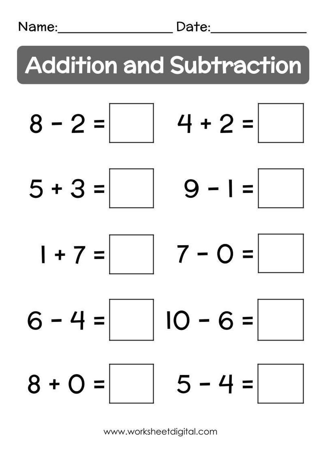 Math Worksheets For Kindergarten Addition And Subtraction ...