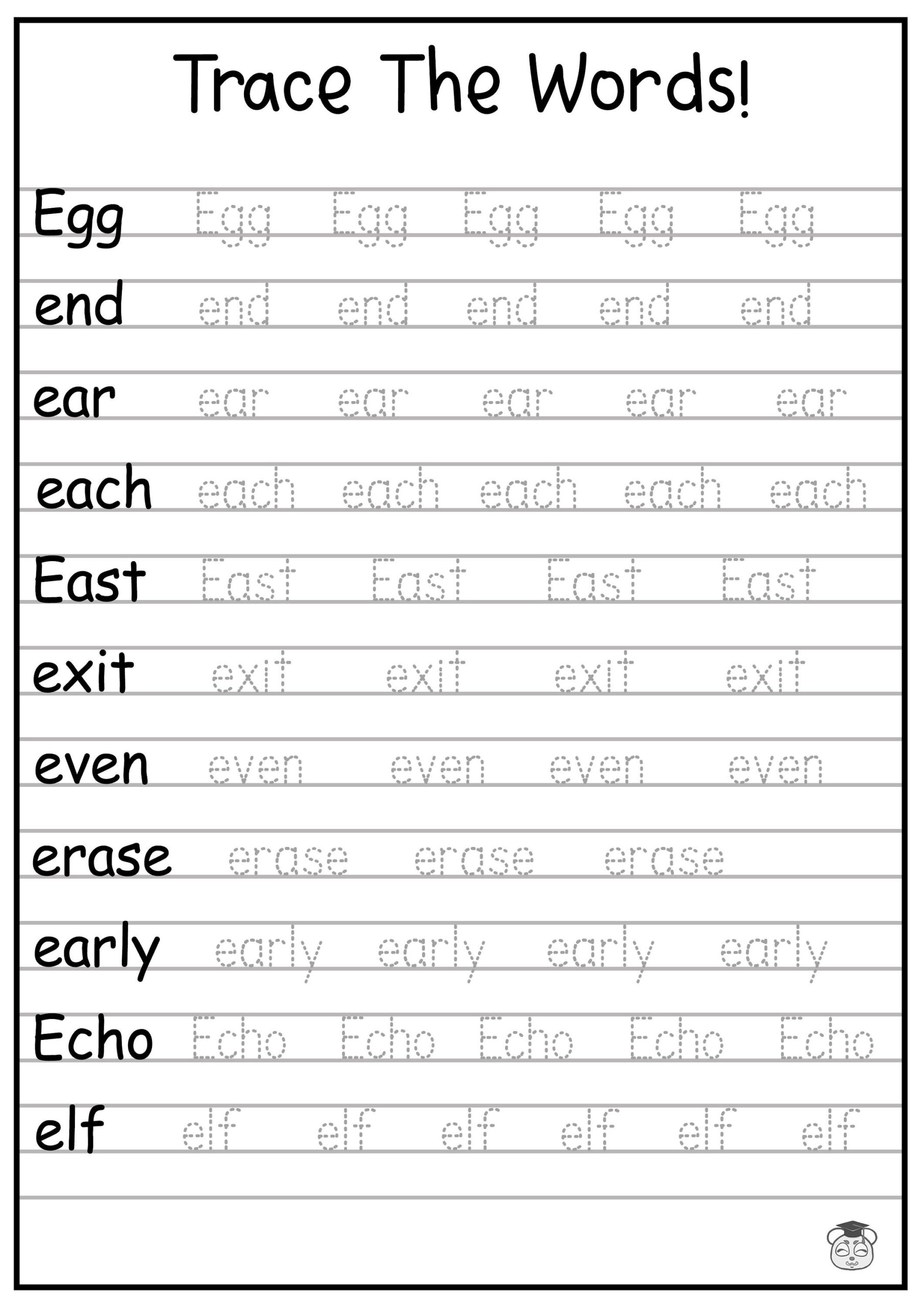 Word Tracing Worksheets For Kindergarten - Kindergarten Worksheets