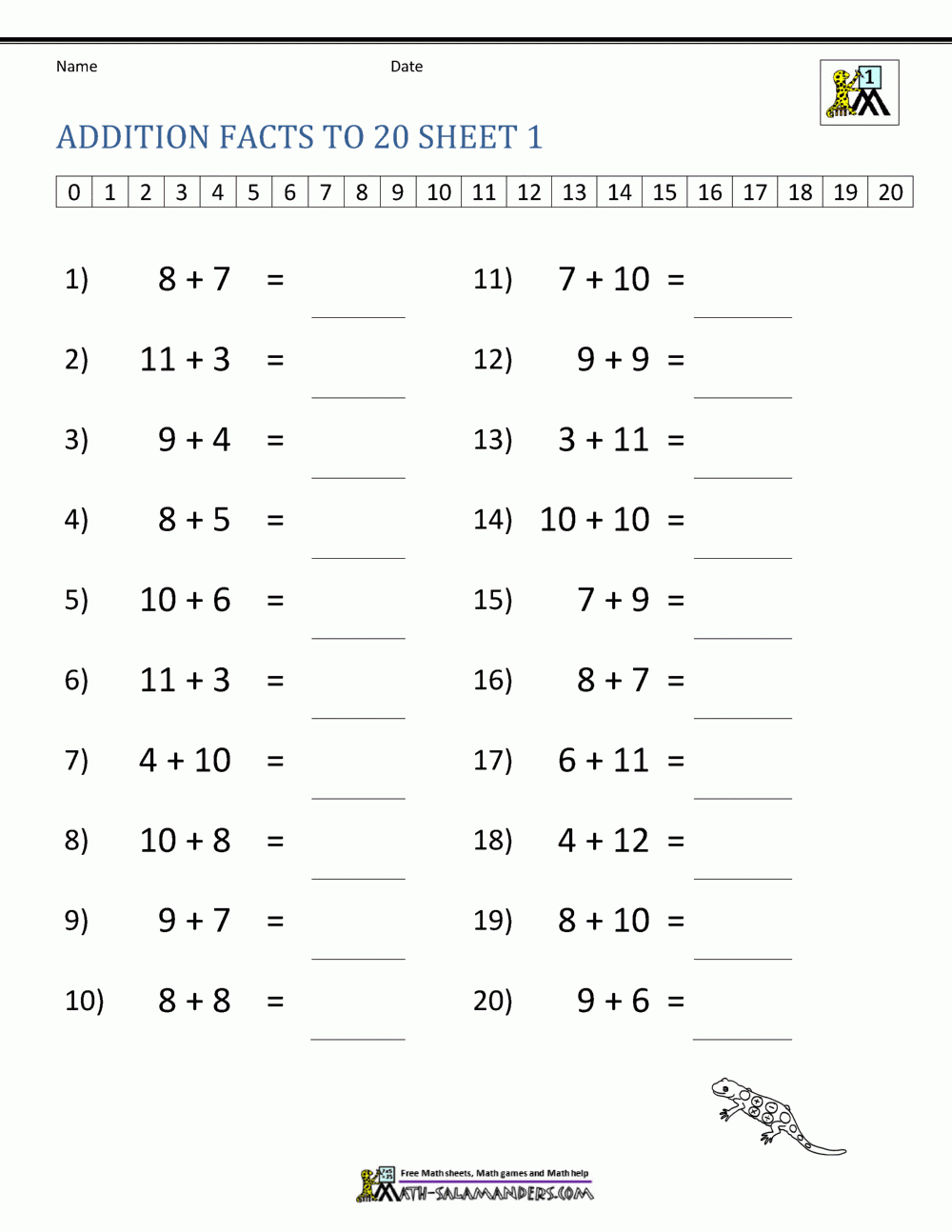 Addition Worksheets For Kindergarten 1-20 - Kindergarten Worksheets