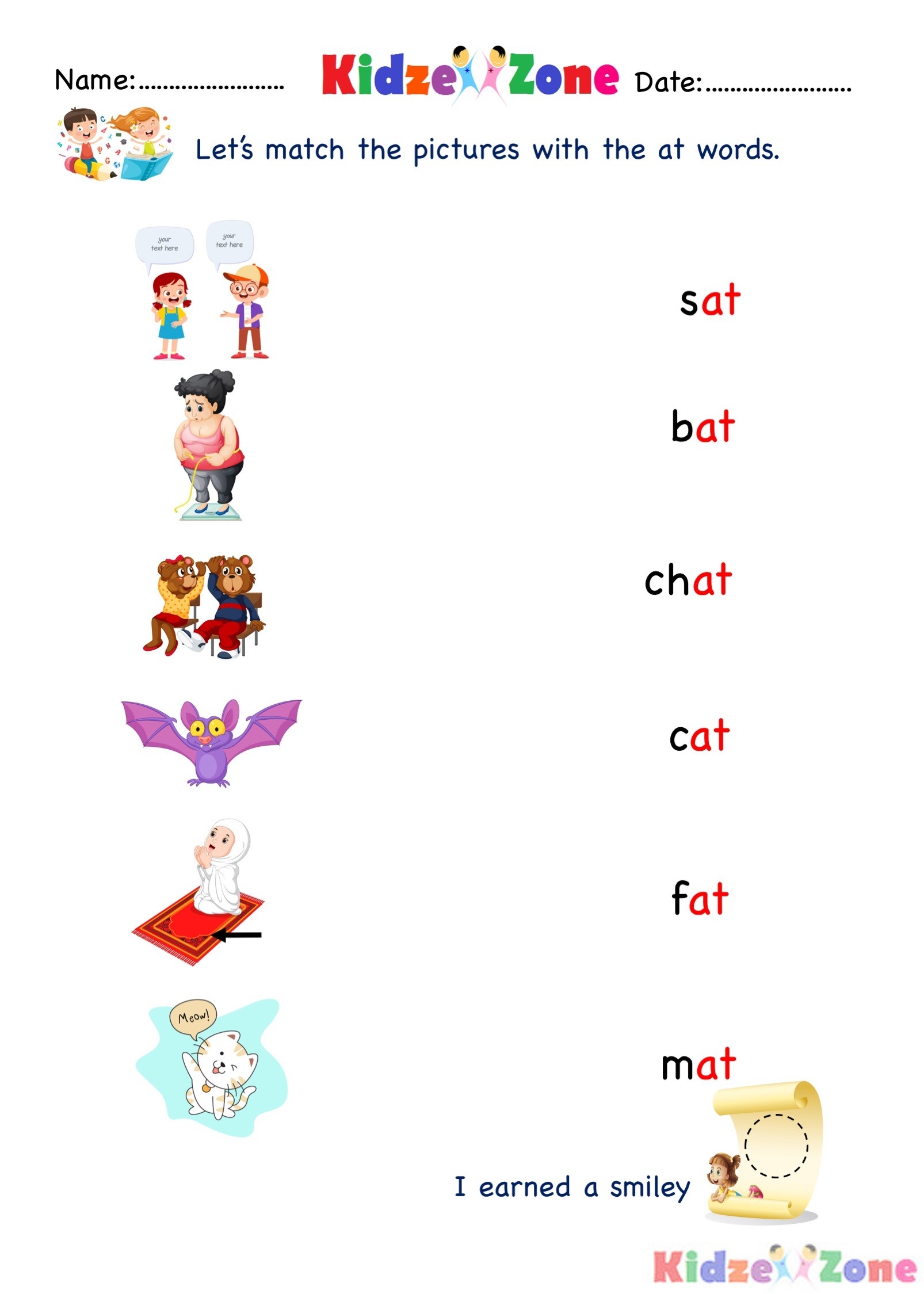 Kindergarten At Word Family Worksheets - Kindergarten Worksheets