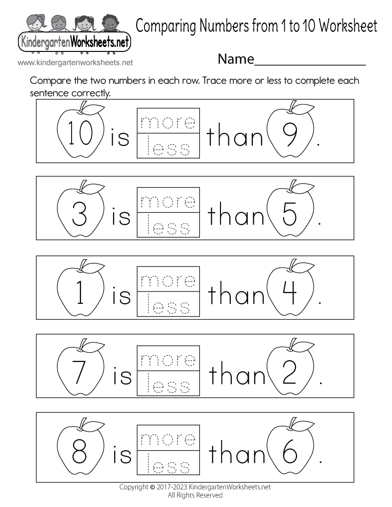 Comparing Numbers 1-10 Worksheets Kindergarten - Kindergarten Worksheets