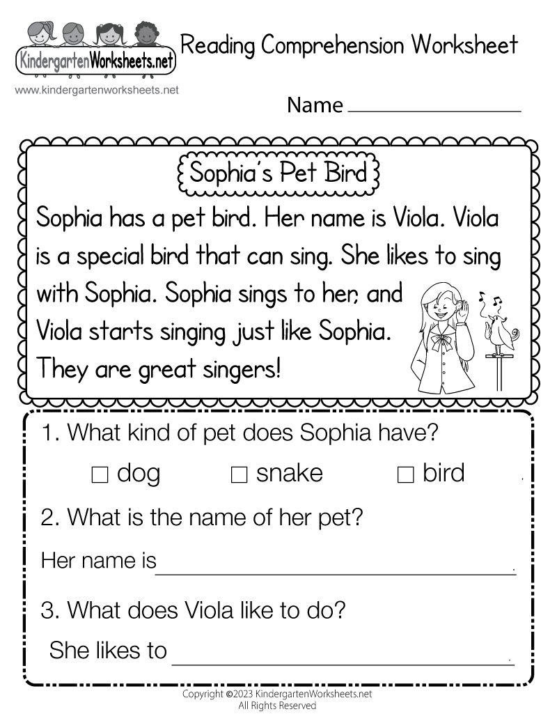 Reading Comprehension Worksheets For Kindergarten - Kindergarten Worksheets