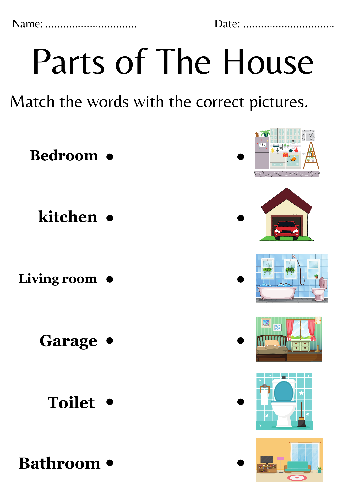 Matching Parts Of The House Worksheets For Kindergarten - Kindergarten ...